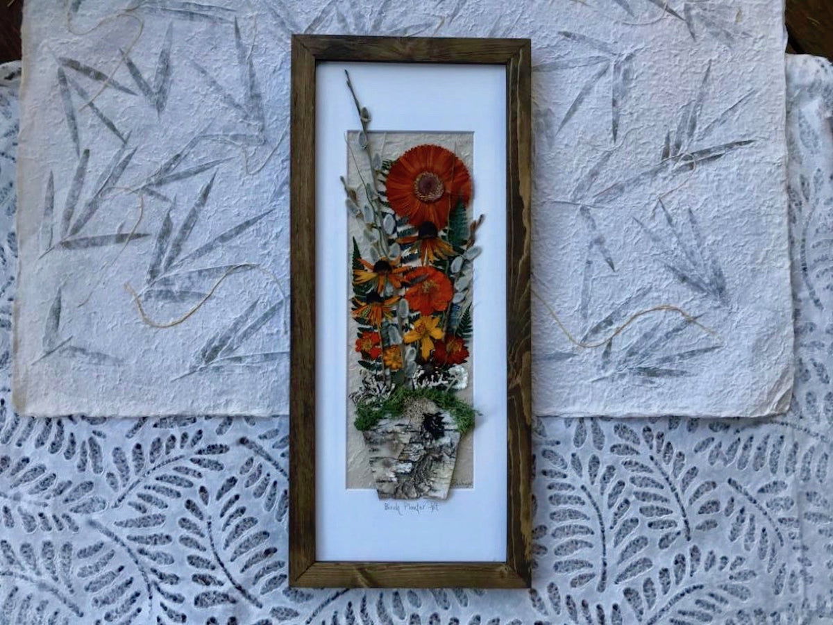 Real Pressed Flower Framed Artwork - Orange Gerbera Birch Planter Pot ...